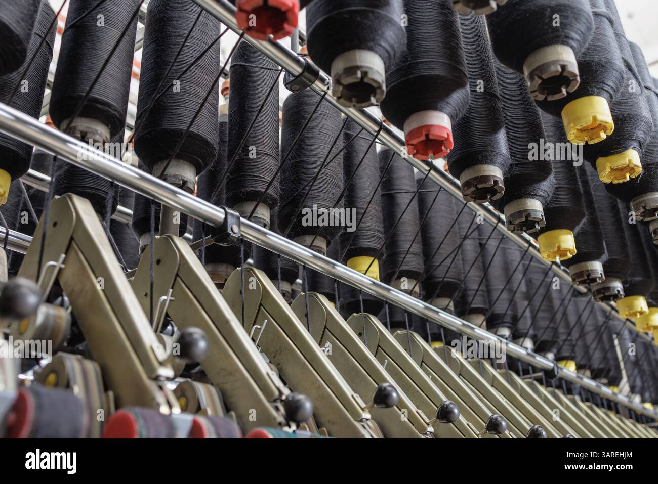 Spinning thread spools during mechanical hi-res stock photography and ...