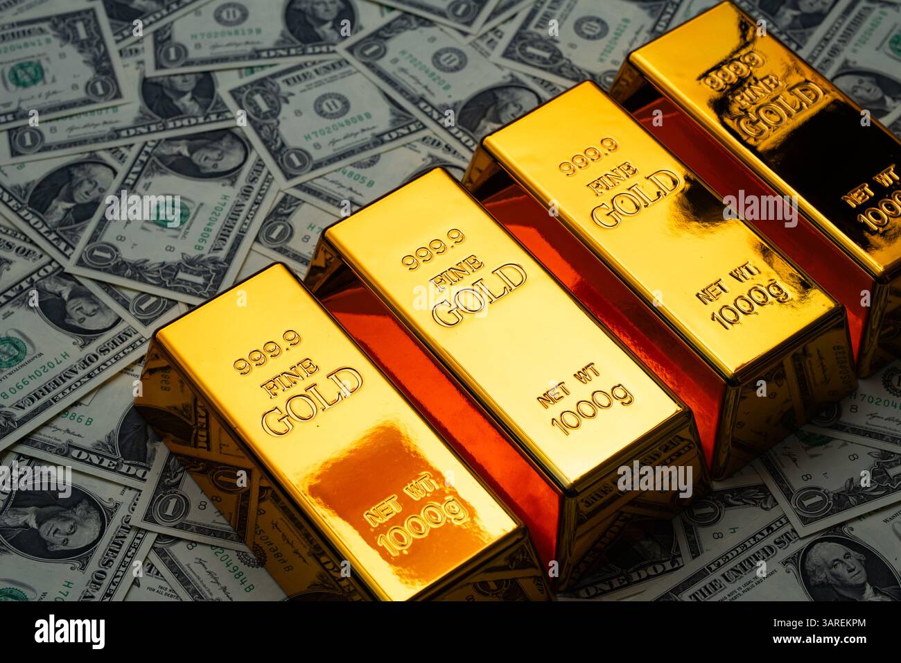 Money dollars vs gold bar. Precious metals. Saving finance in gold bar. Dollars vs gold bar ...