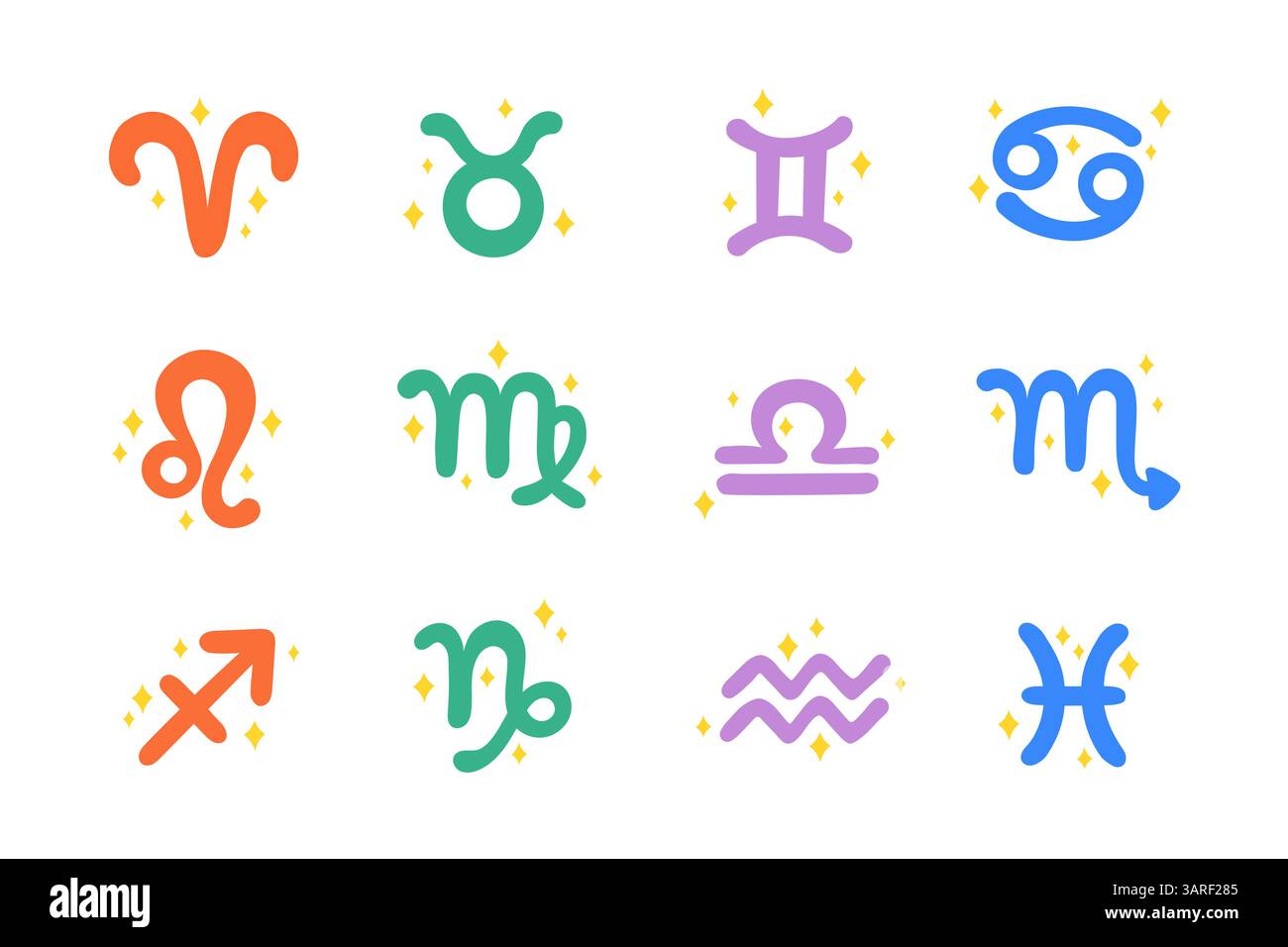 Colorful Zodiac Signs set of isolated astrological elements. Zodiac ...