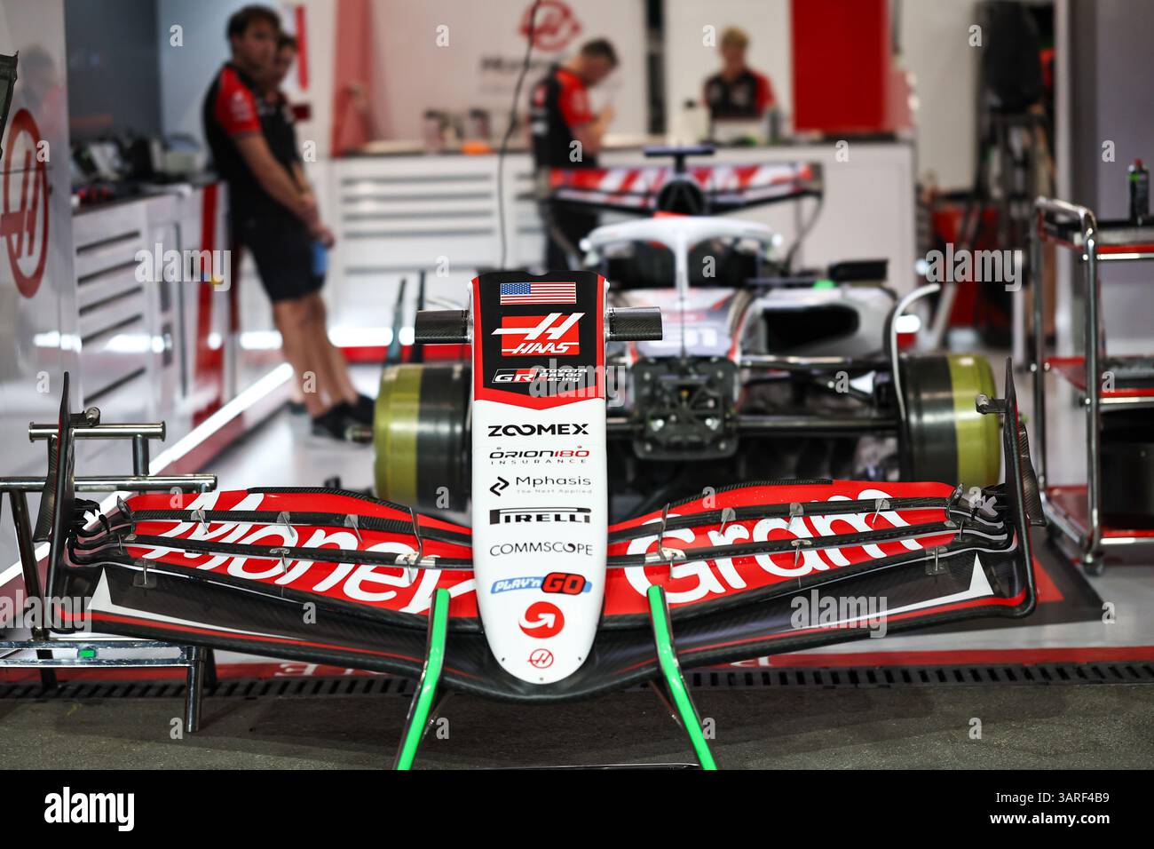 JEDDAH, SAUDI ARABIA - APRIL 17: A general view of the Haas pit during ...