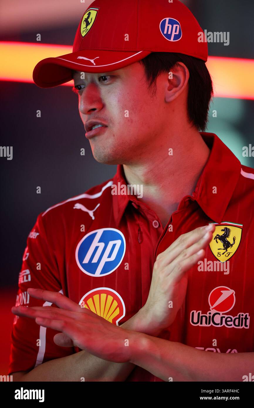 JEDDAH, SAUDI ARABIA - APRIL 17: Zhou Guanyu of China and Scuderia Ferrari HP appears in the ...