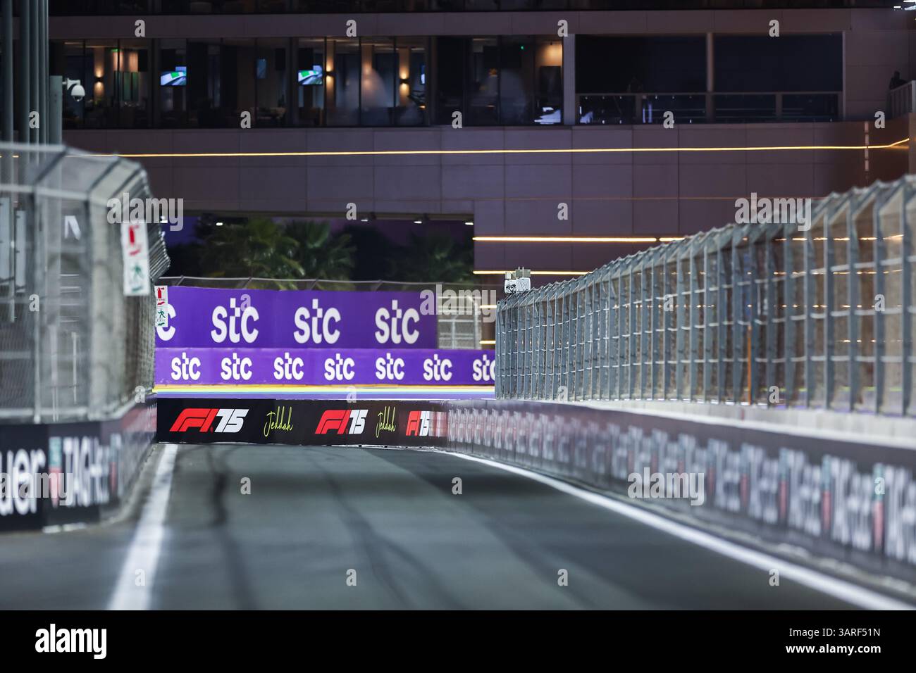 JEDDAH, SAUDI ARABIA - APRIL 17: A general view of the pit lane exit ...