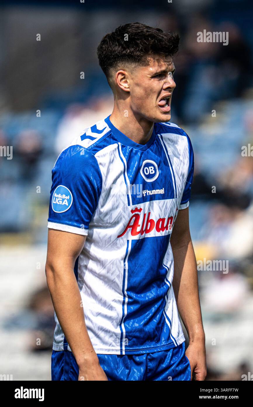 Odense, Denmark. 17th Apr, 2025. Luca Kjerrumgaard (17) of Odense BK ...