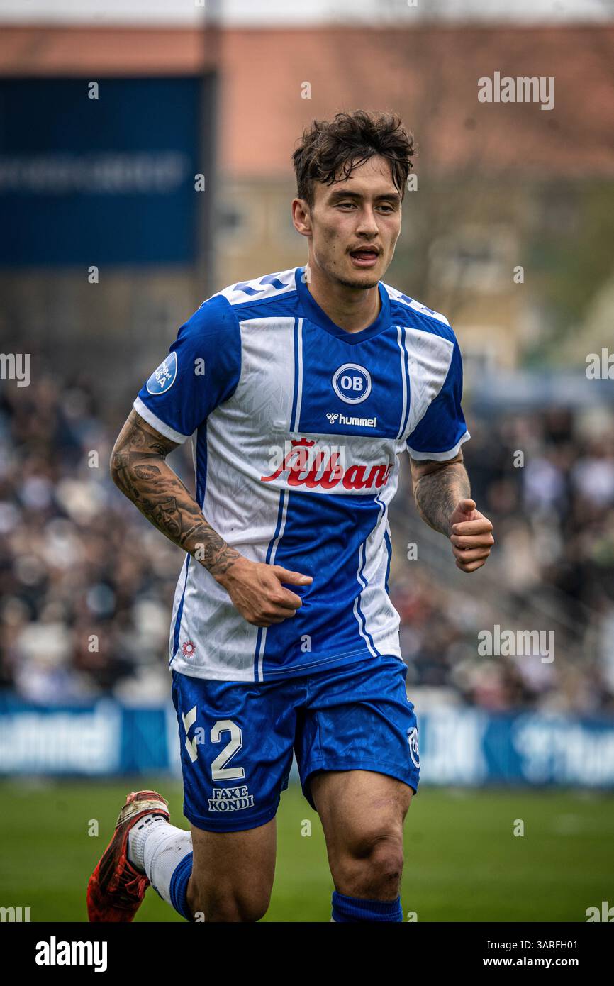 Odense, Denmark. 17th Apr, 2025. Nicholas Mickelson (2) of Odense BK ...