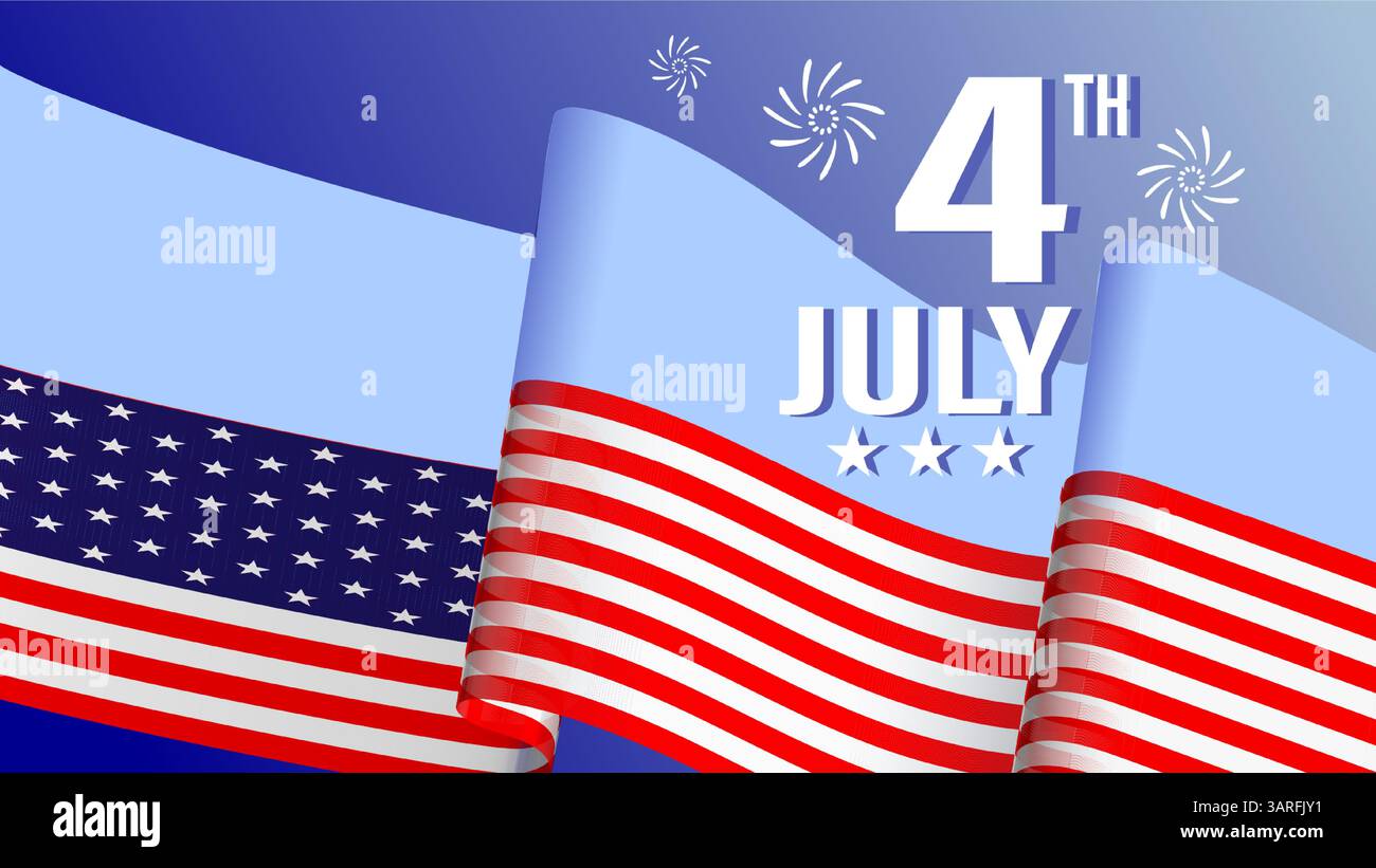 Celebration of 4th of july with american flags and fireworks Stock ...
