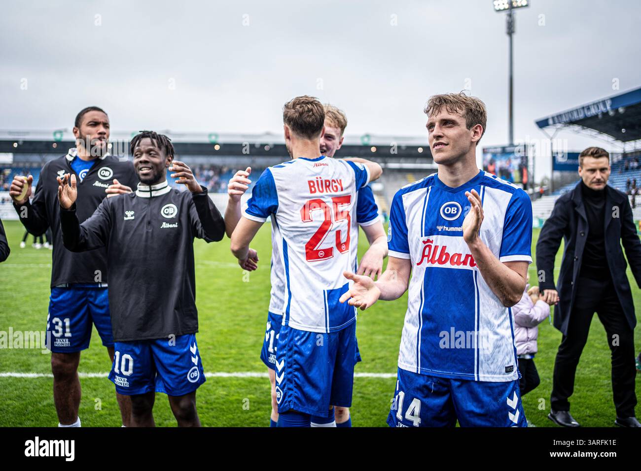 Odense, Denmark. 17th Apr, 2025. Gustav Grubbe (14) of Odense BK seen ...