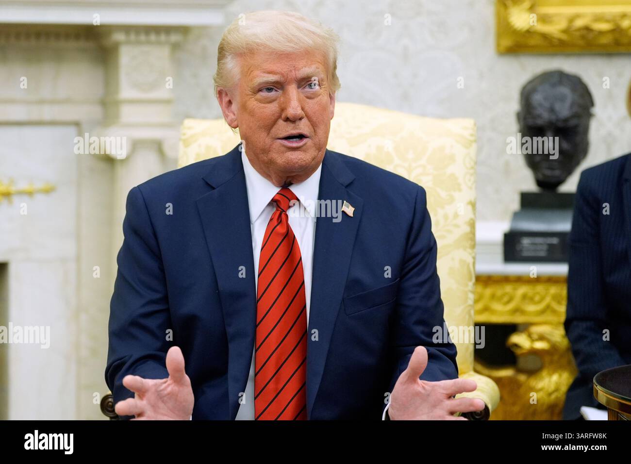 President Donald Trump speaks as he meets with Italy's Prime Minister ...