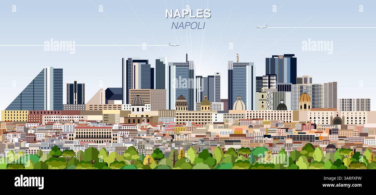 Naples city skyline on gradient beautiful day sky background. Vector illustration Stock Vector ...
