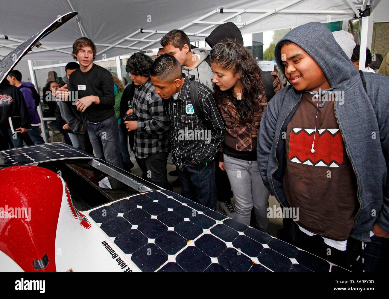 Stanford University student Ben Stabler shows off the solar powered car ...
