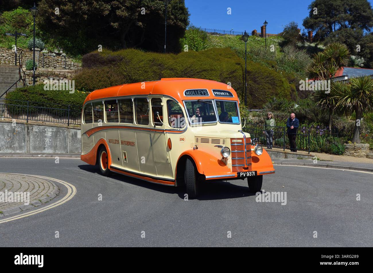 Classic Bedford OB Duple bus - coach being driven along road Stock ...