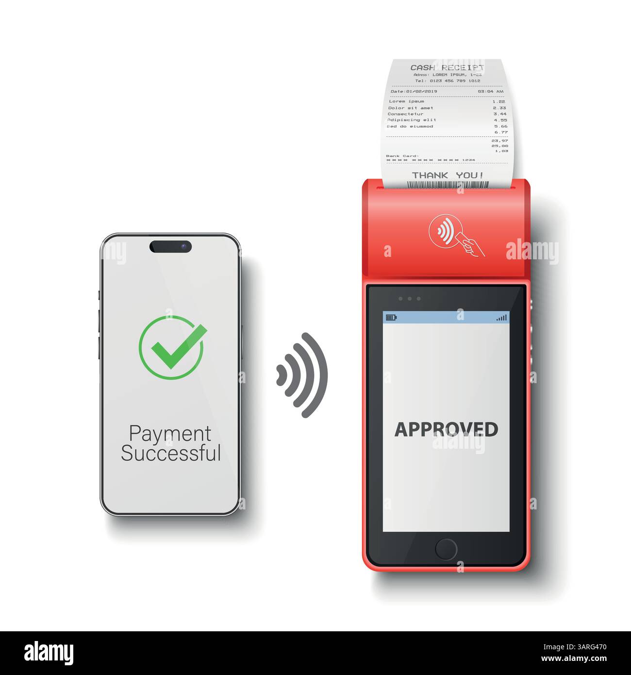 Vector 3D Realistic NFC Payment Terminal and Smartphone Closeup ...