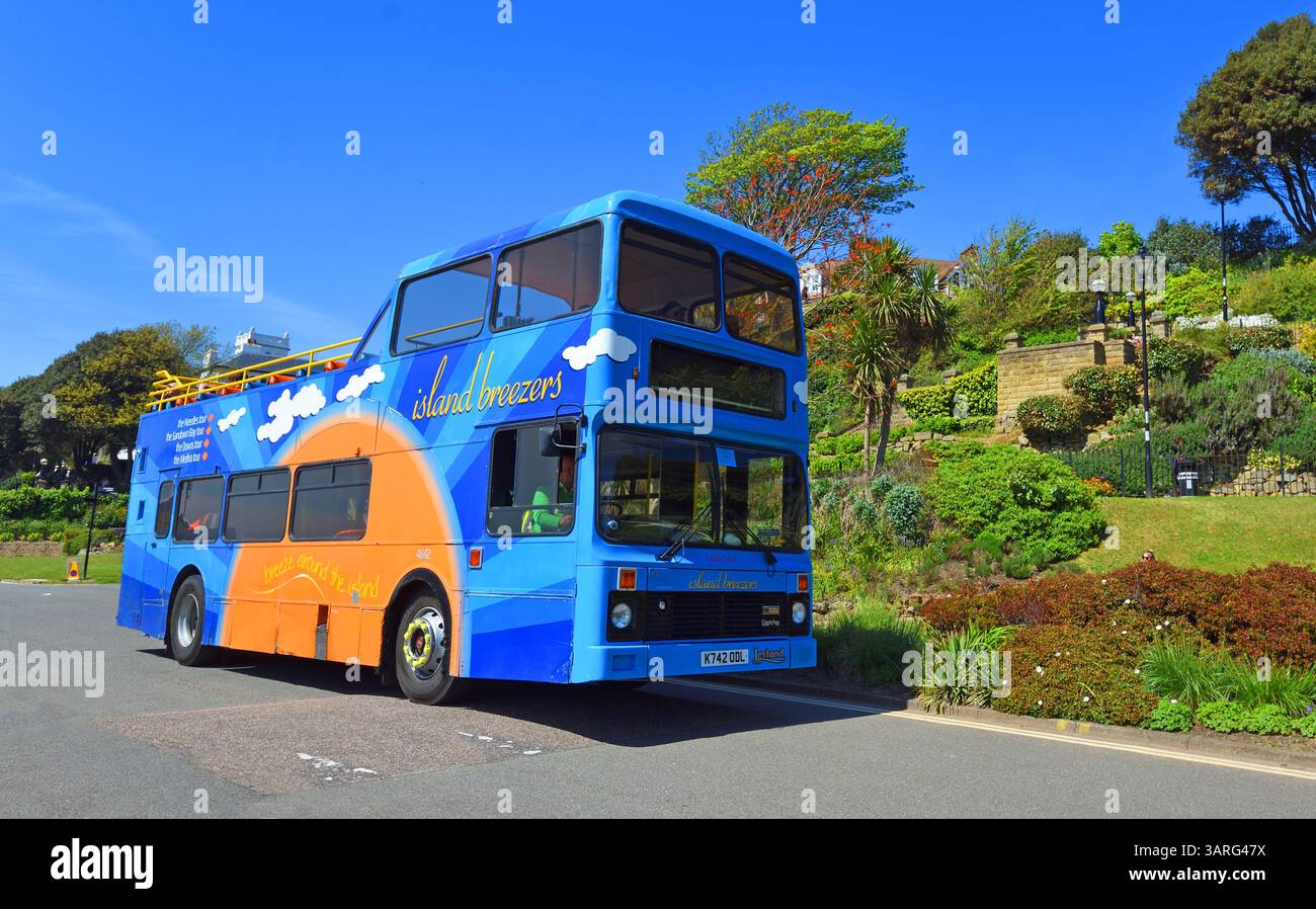 Classic Leyland Olympian bus in southern vectis colours opan top Stock ...