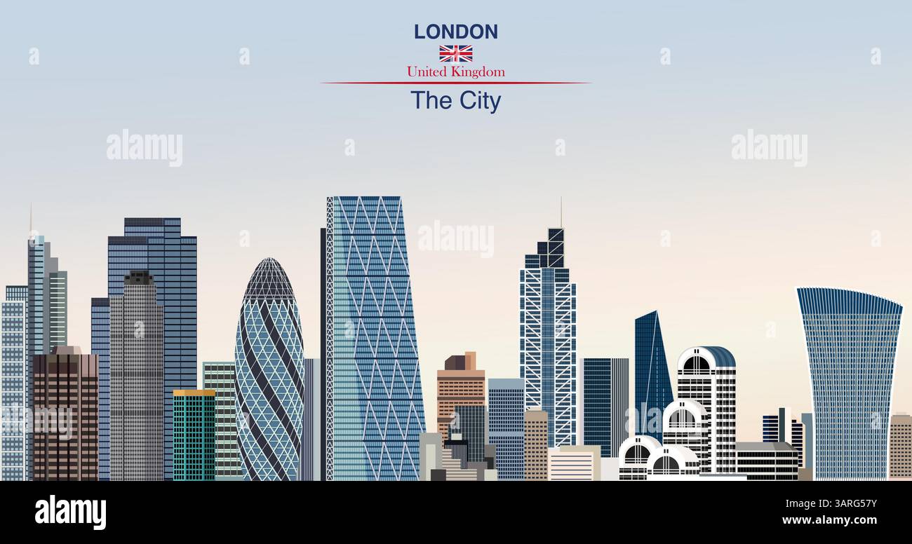 Skyline of The City, London's business and financial centre. Vector ...