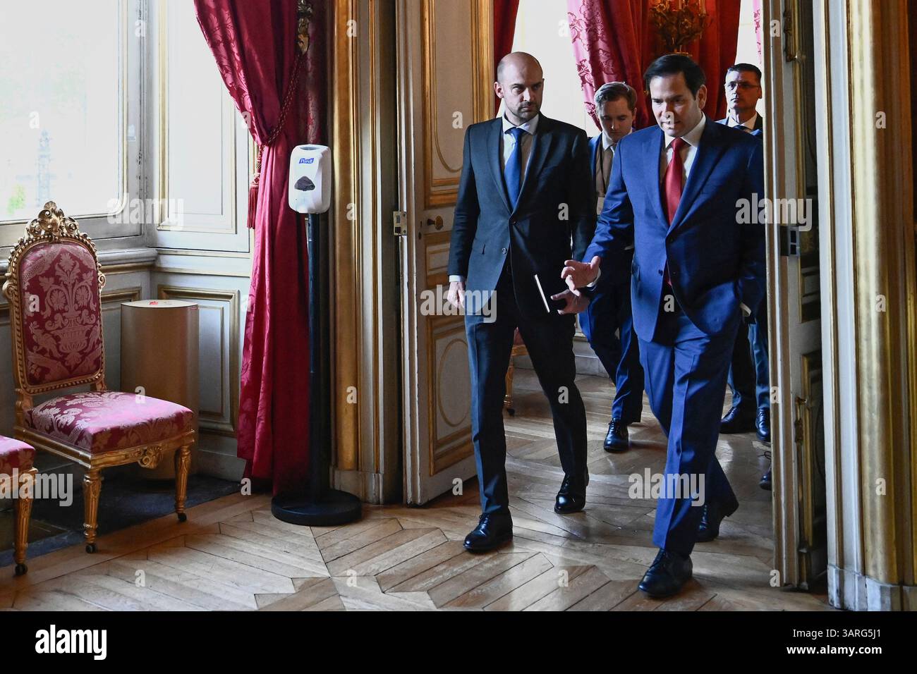 French Foreign Minister Jean-Noel Barrot, left, and US Secretary of ...