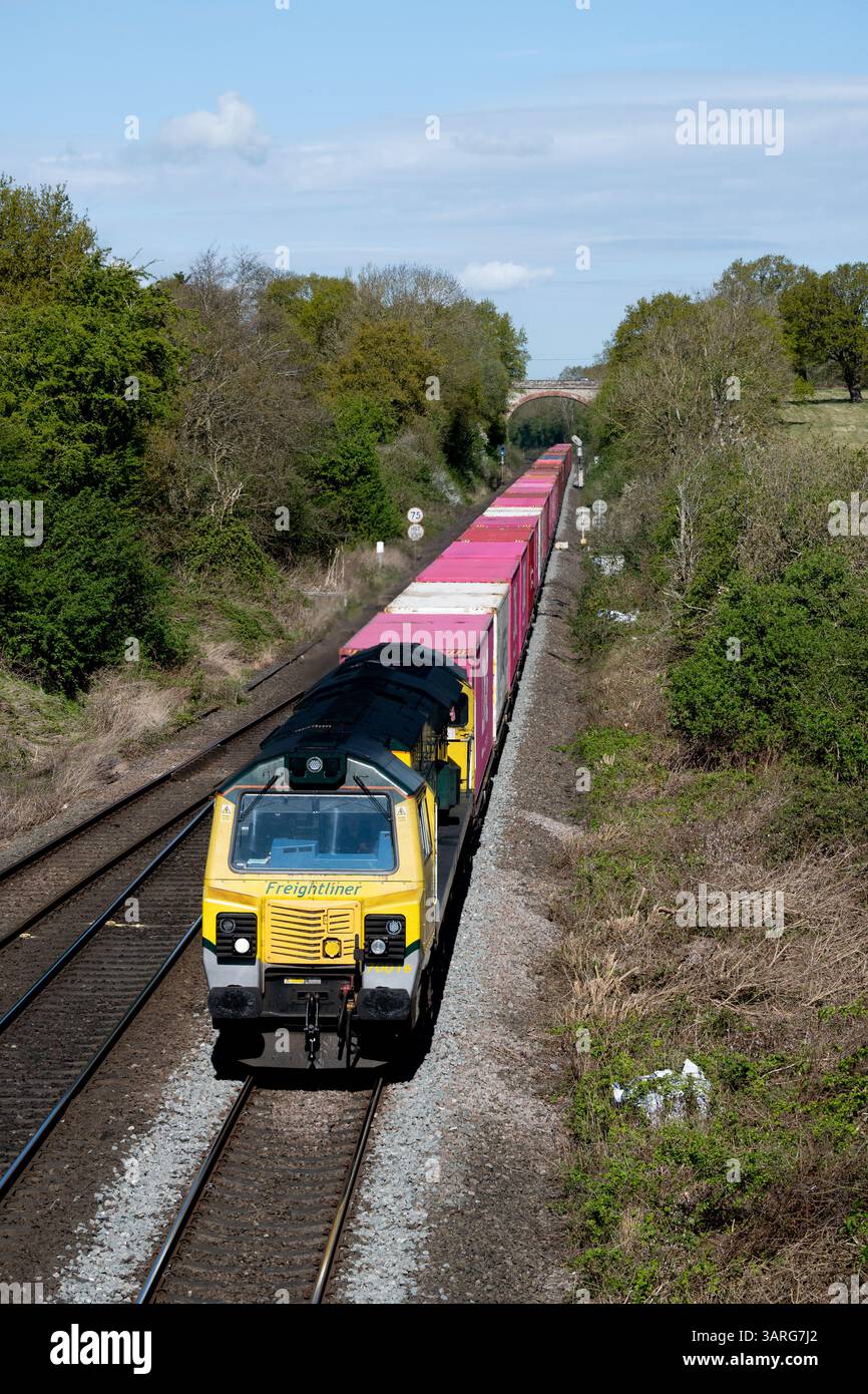 Class 70 diesel locomotive No. 70016 pulling a freightliner train at ...