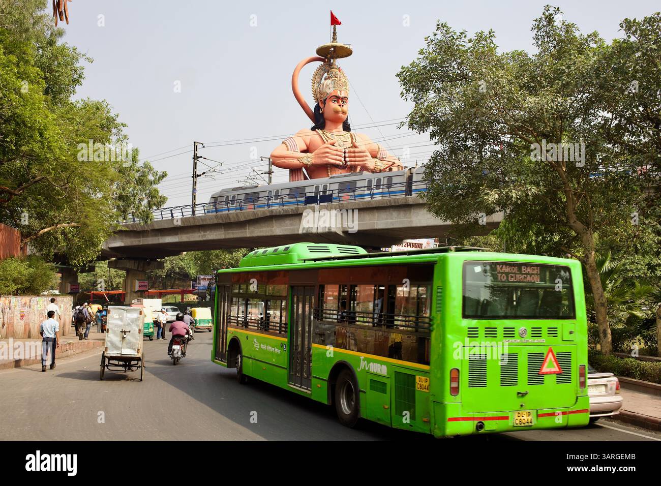 Giant Hanuman statue of Karol Bagh temple seen from across the road as ...