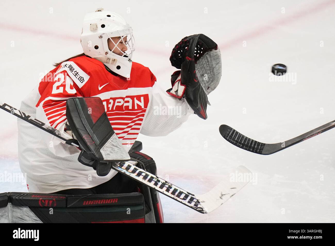 Japan's Miyuu Masuhara makes a save during the quarterfinal match ...