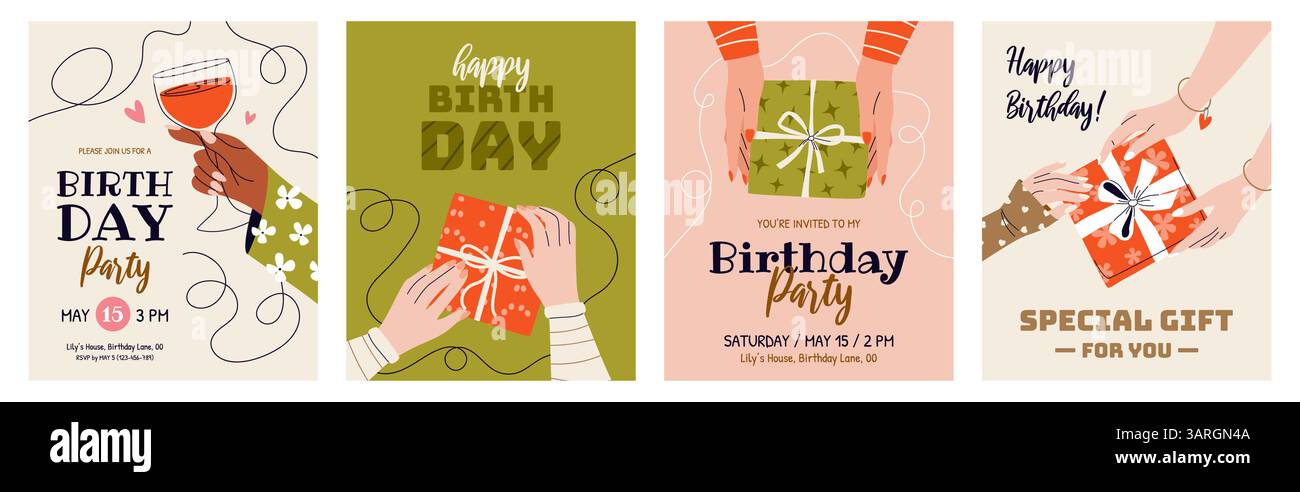 Set of vertical birthday greeting cards. Vector Stock Vector Image ...