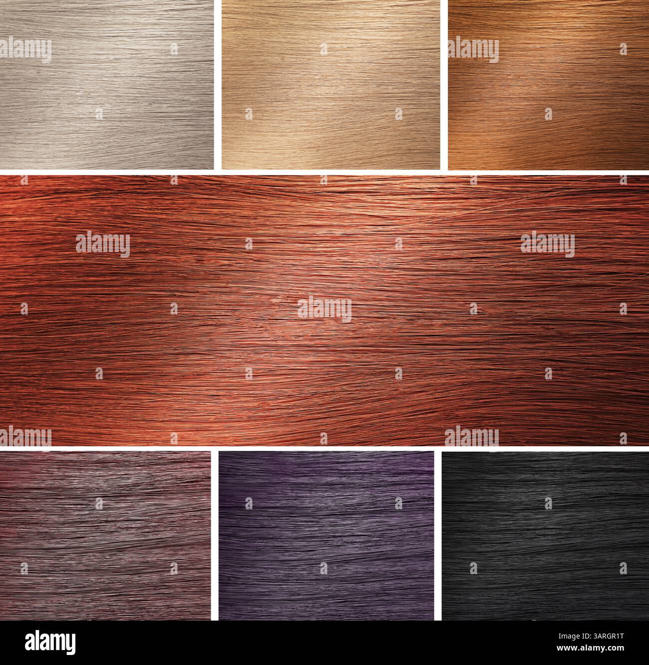 Hair color palette. Collage with samples of hair dyed in different ...