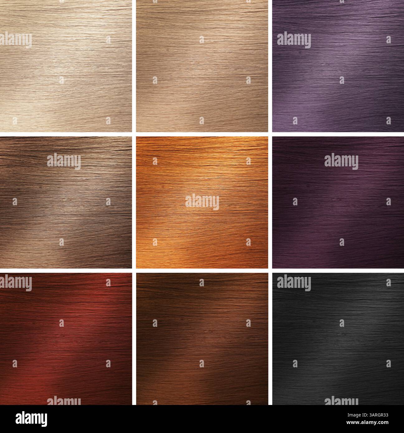 Hair color palette. Collage with samples of hair dyed in different ...