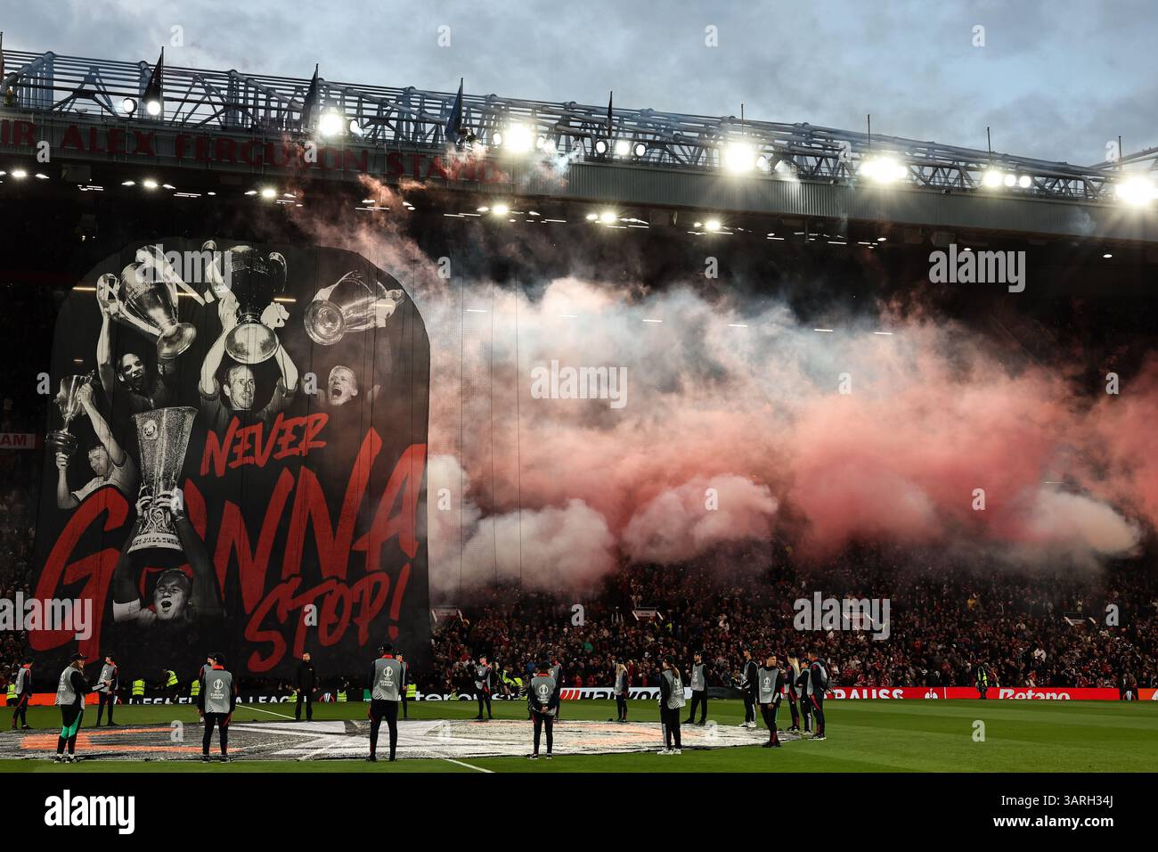 A Manchester United tifo ahead of the UEFA Europa League Quarter-finals ...
