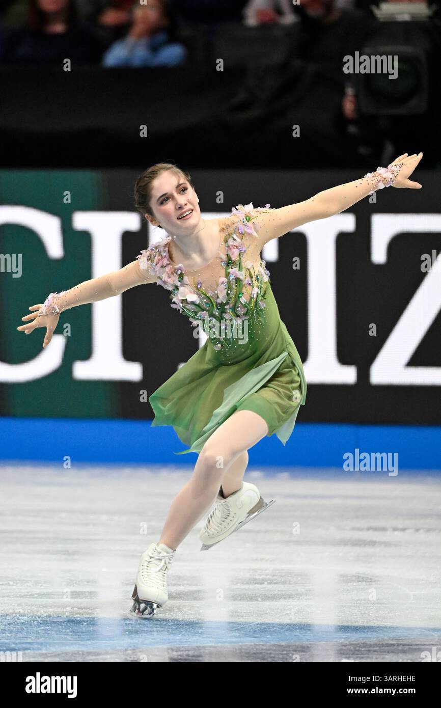 Boston, Mass. 28th Mar, 2025. Isabeau Levito of United States skates in ...