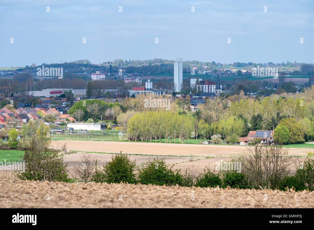 High angle view over farmland at the Flemish Ardenes around Kluisbergen ...