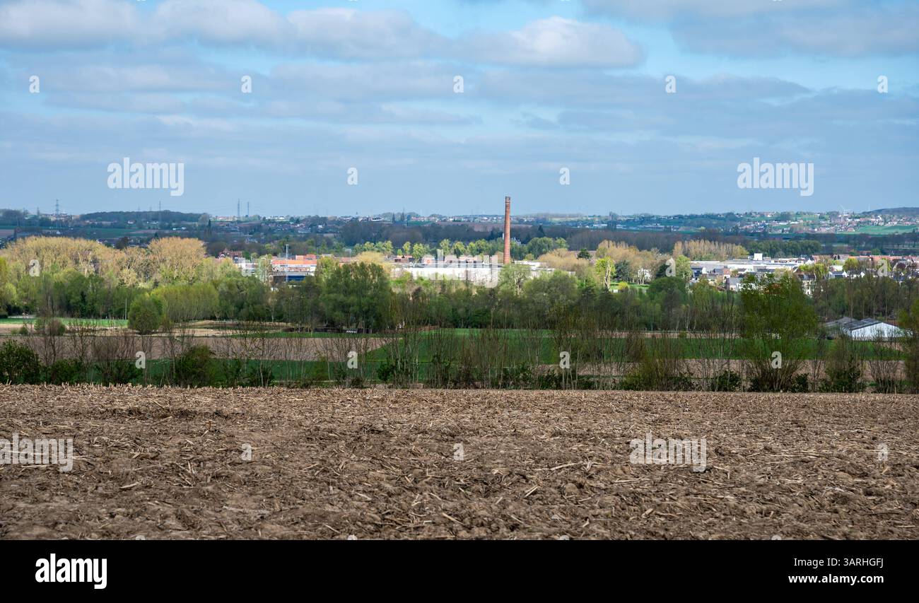 High angle view over farmland at the Flemish Ardenes around Kluisbergen ...
