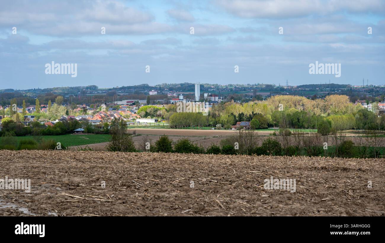High angle view over farmland at the Flemish Ardenes around Kluisbergen ...
