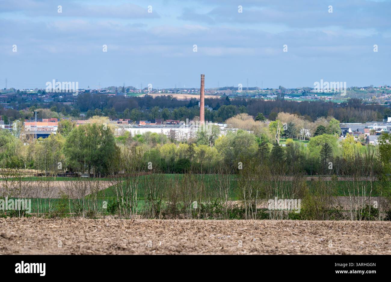 High angle view over farmland at the Flemish Ardenes around Kluisbergen ...