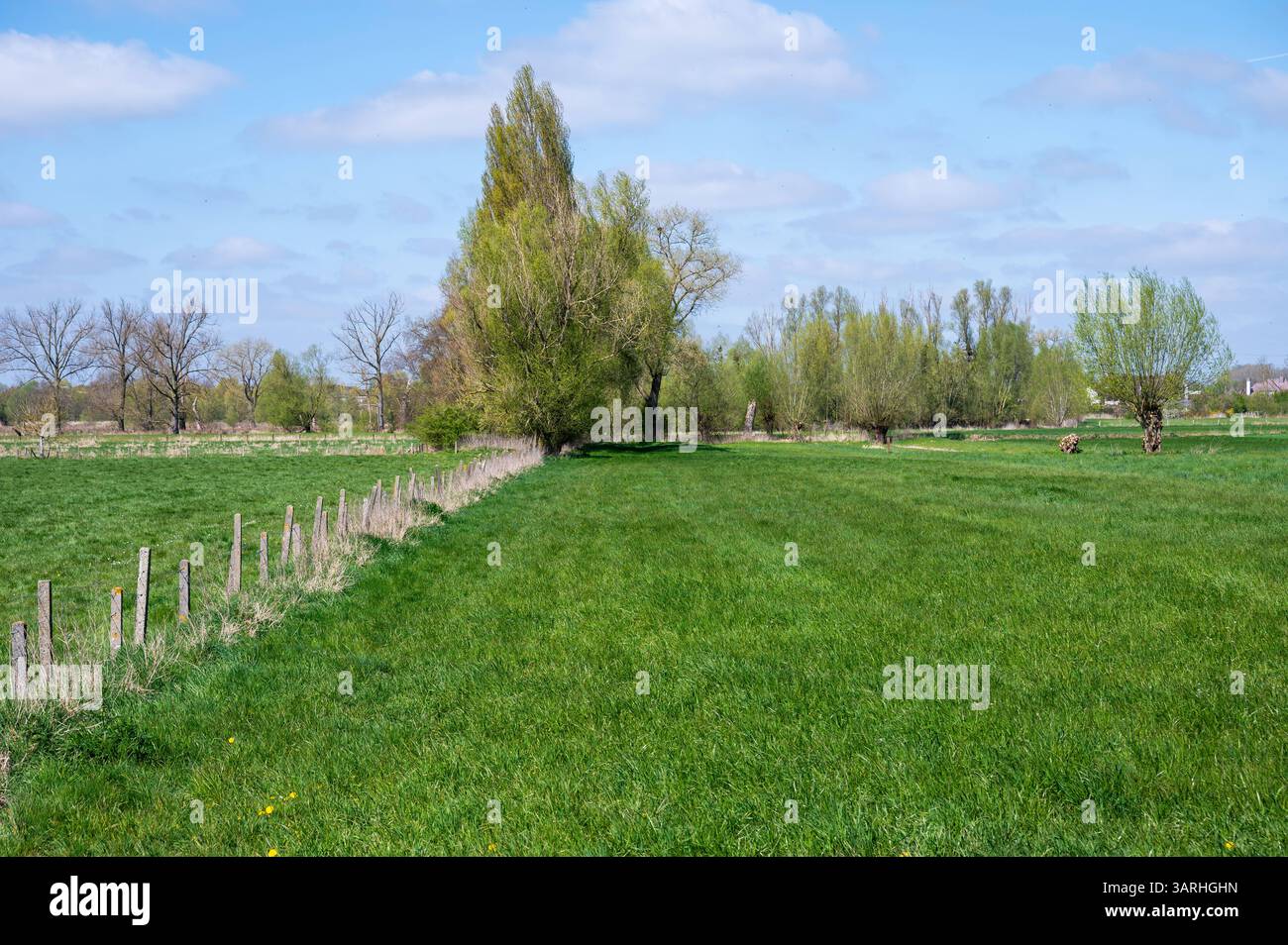 Green meadows and farmland at the Flemish countryside in Avelgem, West ...
