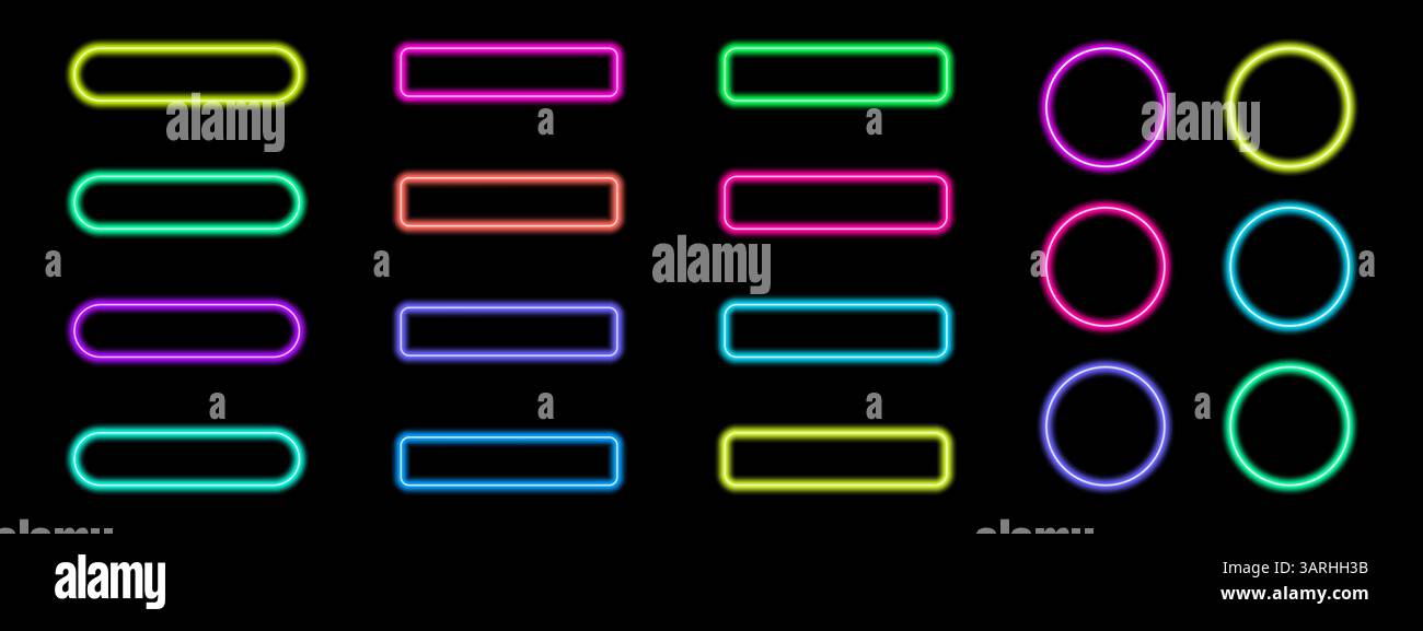 Neon button frames with glowing tubes. Vector illustration for web and mobile apps Stock Vector ...