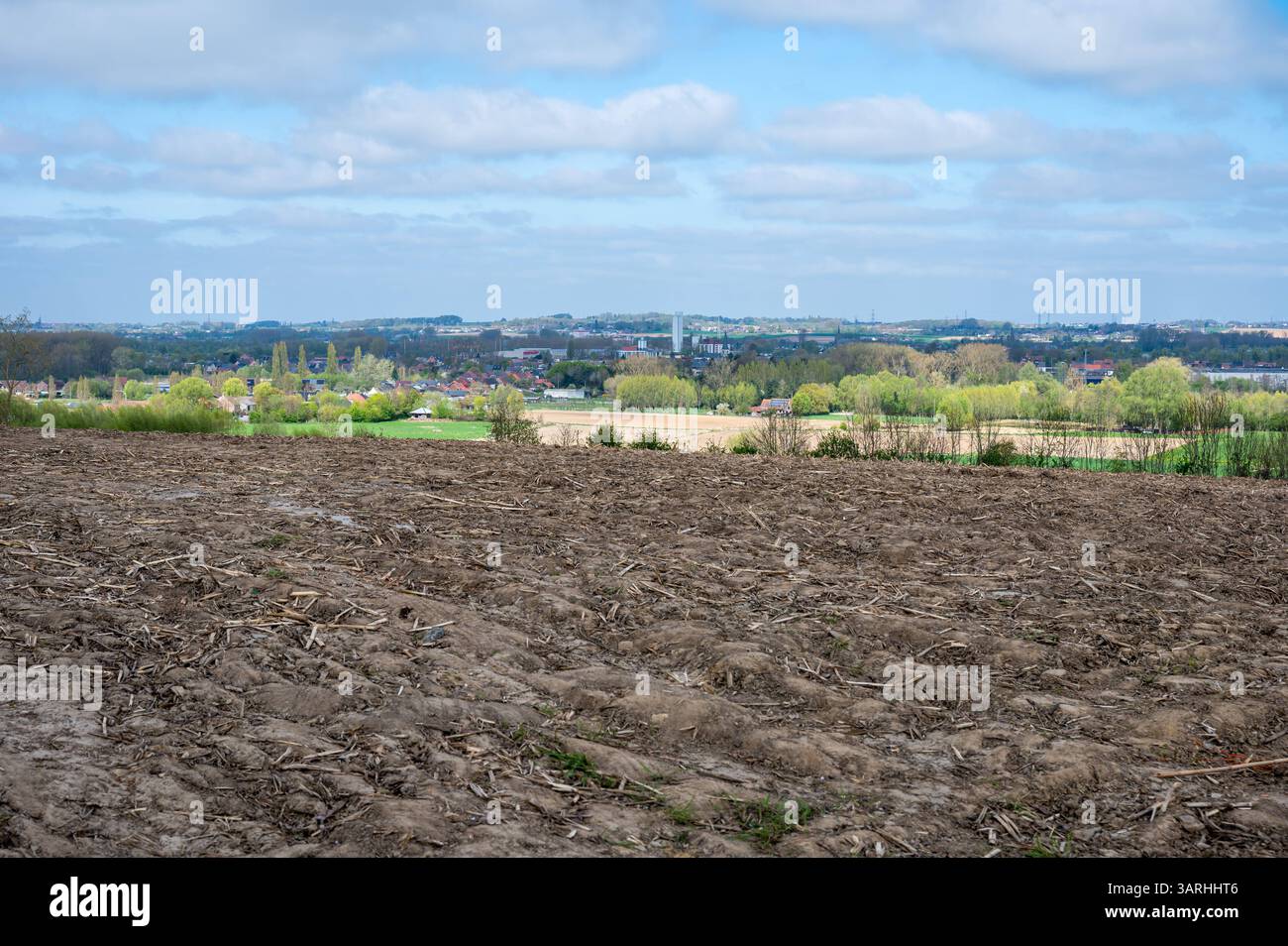 Fertilized soil and landscape view over the Flemish Ardennes in ...