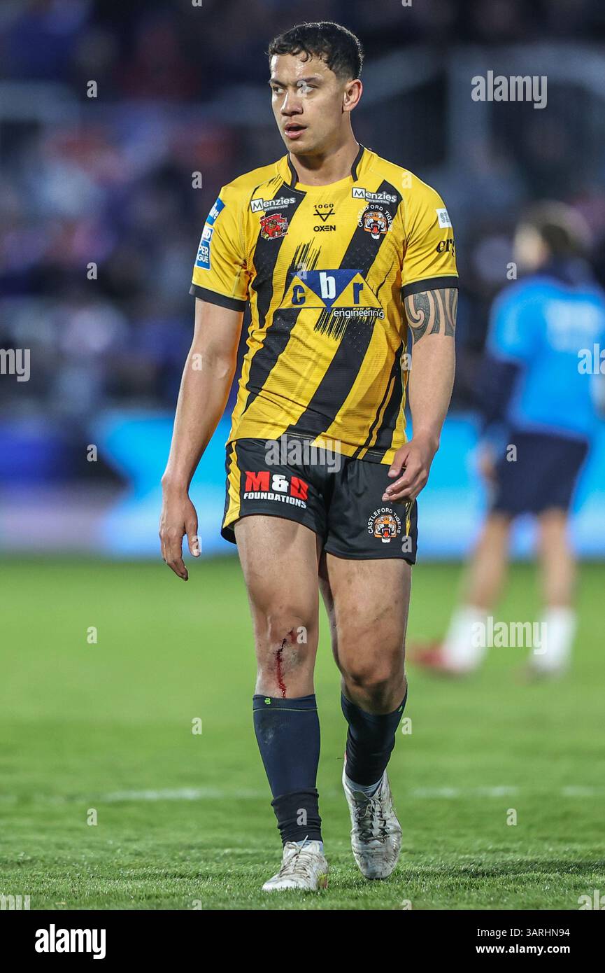 Wakefield, UK. 17th Apr, 2025. Daejarn Asi of Castleford Tigers during ...