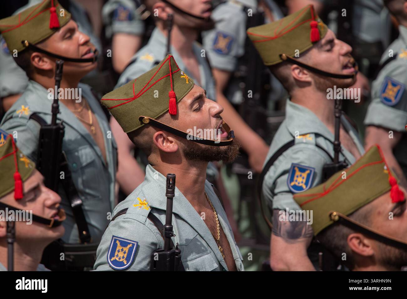 A group of legionaries parade during the transfer of the Christ of Mena ...