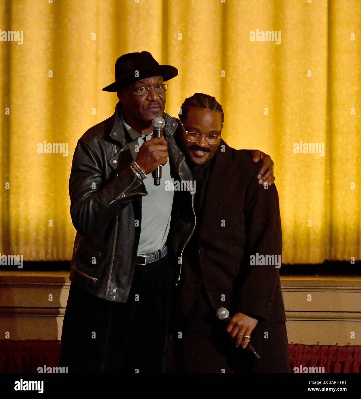 Oakland, USA. 16th Apr, 2025. Delroy Lindo, Ryan Coogler speak during a ...