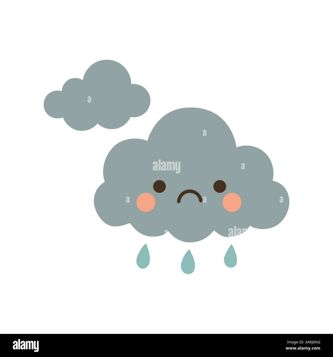 Sad gray raincloud cartoon with droplets, ideal for stormy weather ...