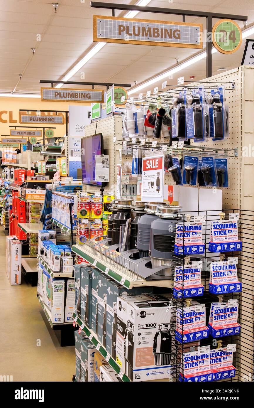Plumbing aisles inside Hardware store Stock Photo - Alamy