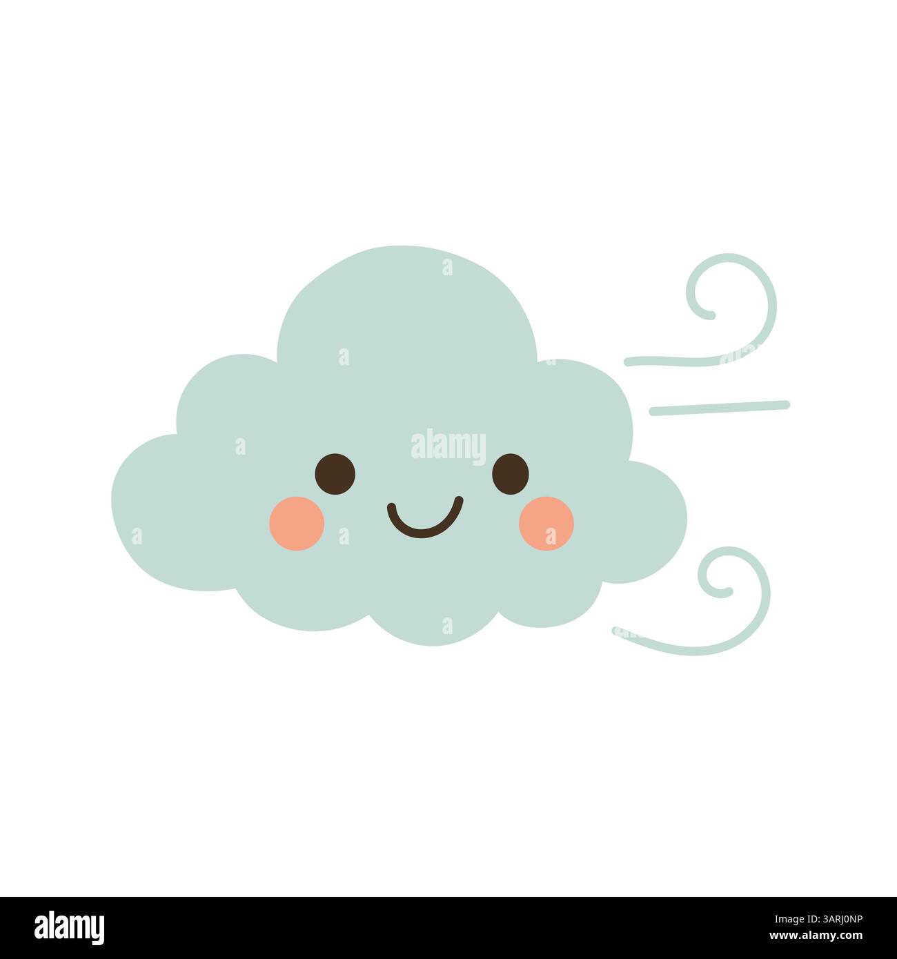 Mint green cloud with smiling face and wind swirls, great for soft ...