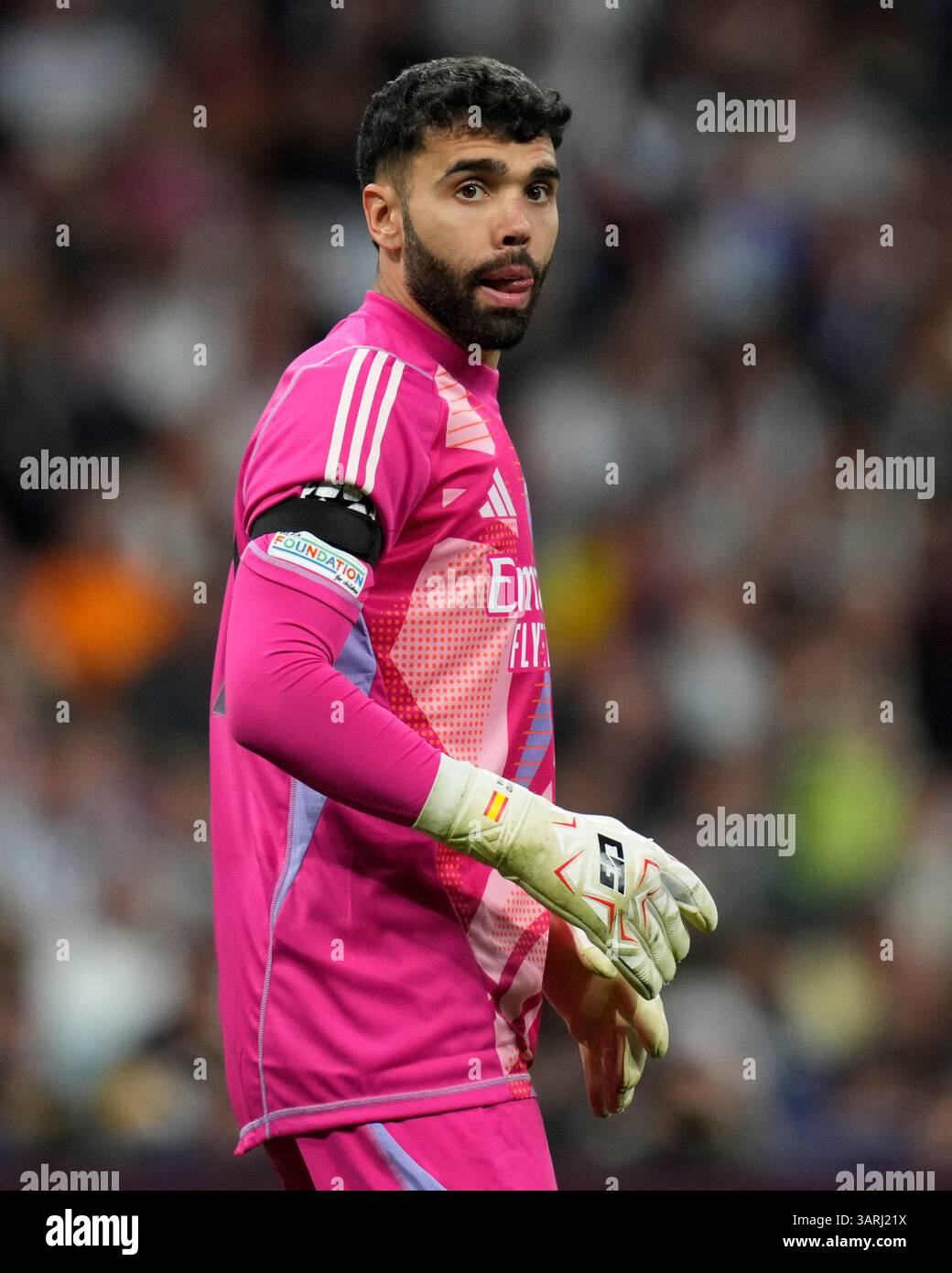 Madrid, Spain. 16th Apr, 2025. David Raya of Arsenal FC during the UEFA ...