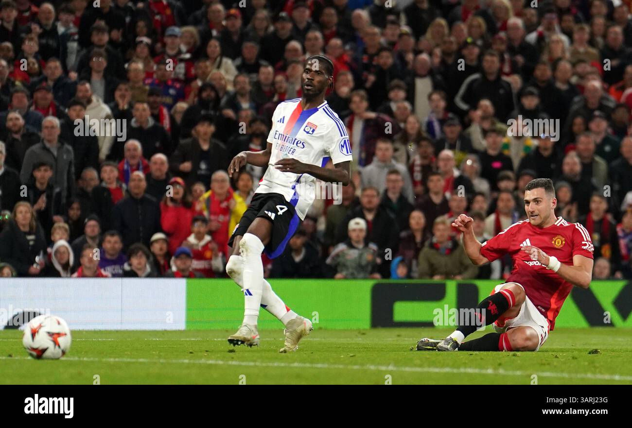 Manchester United's Diogo Dalot scores their side's second goal of the ...