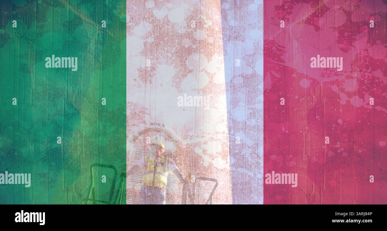 Image of flag of italy over factory Stock Photo - Alamy