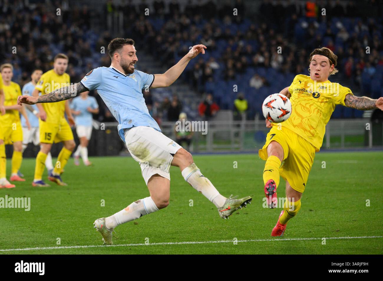 Rome, Italy. 17th Apr, 2025. Lazioâ??s Mario Gila during the UEFA ...