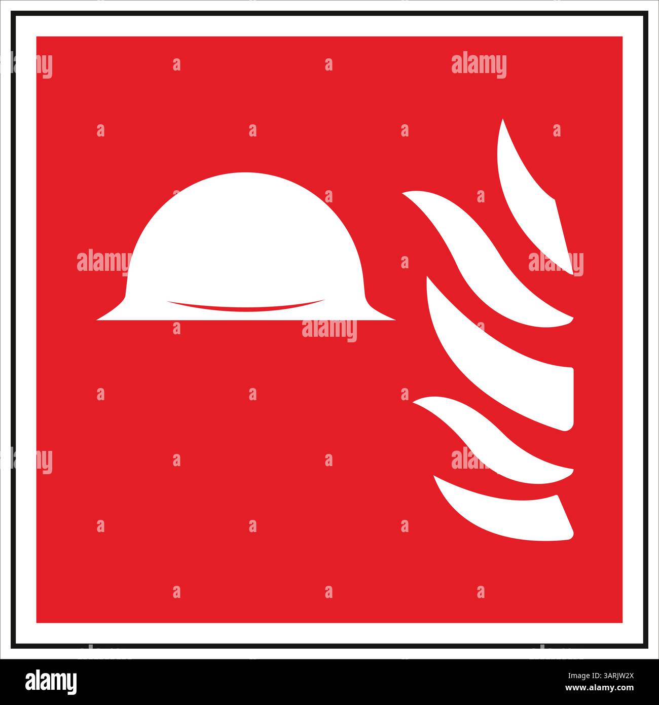 Fire blanket sign with white stylized helmet and flames on red ...
