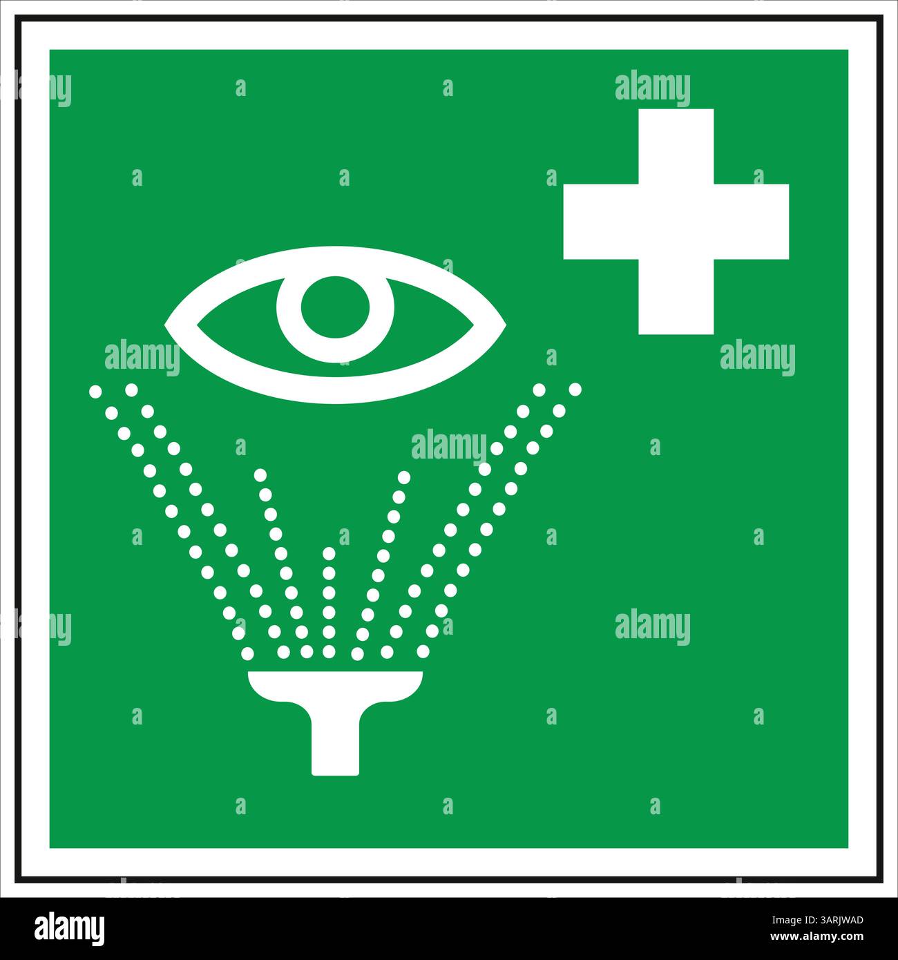 Green and white first aid sign indicating the location of an emergency ...