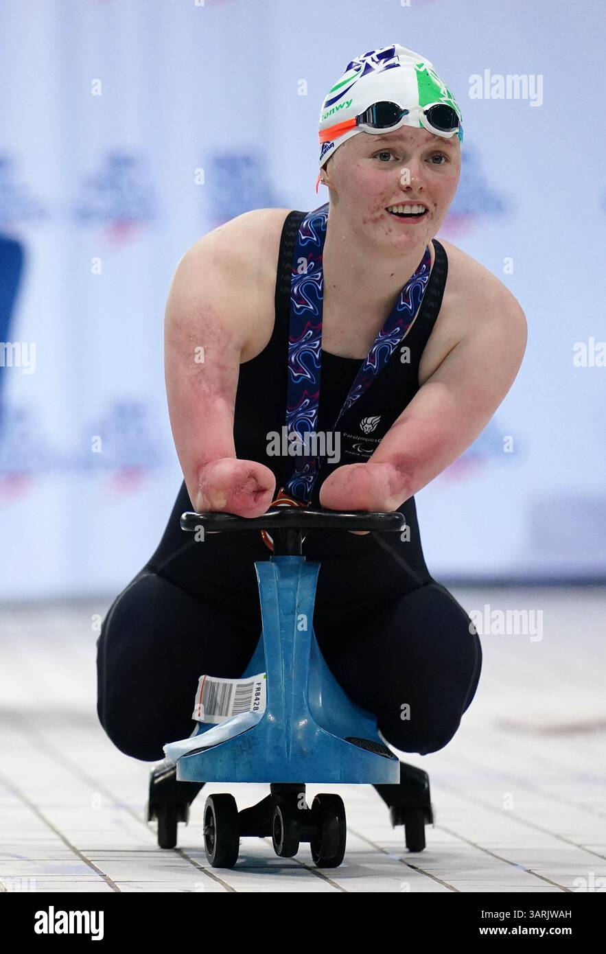 Ellie Challis after the Women's 50m MC Backstroke on day three of the ...