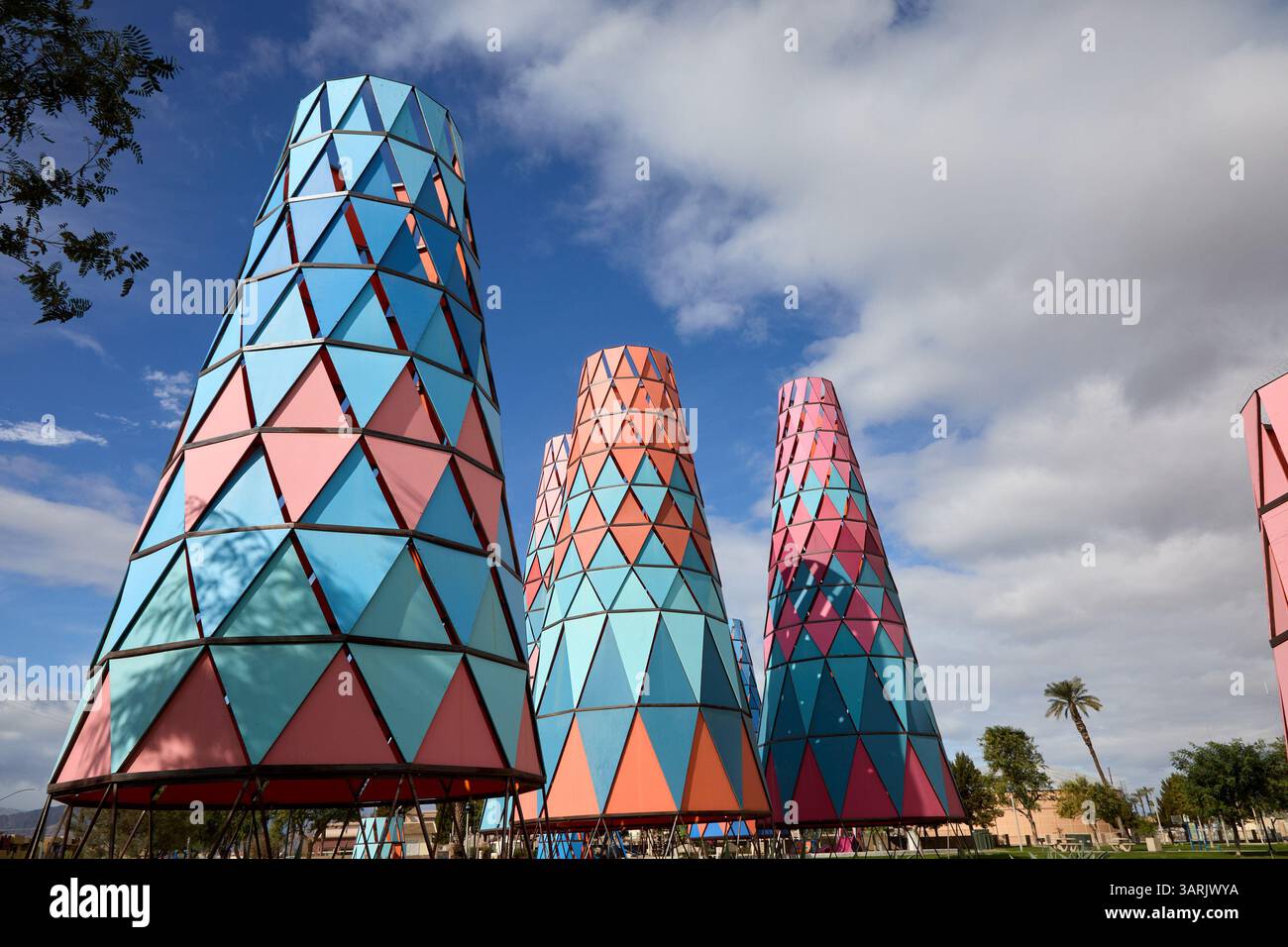 February 12, 2025, Indio, California, USA: The colorful tall structures ...