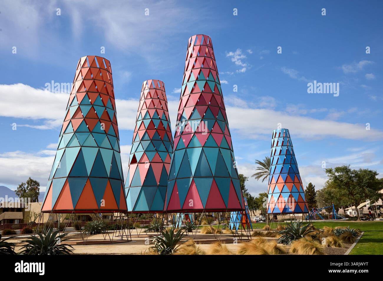 Indio, California, USA. 12th Feb, 2025. The colorful tall structures at ...