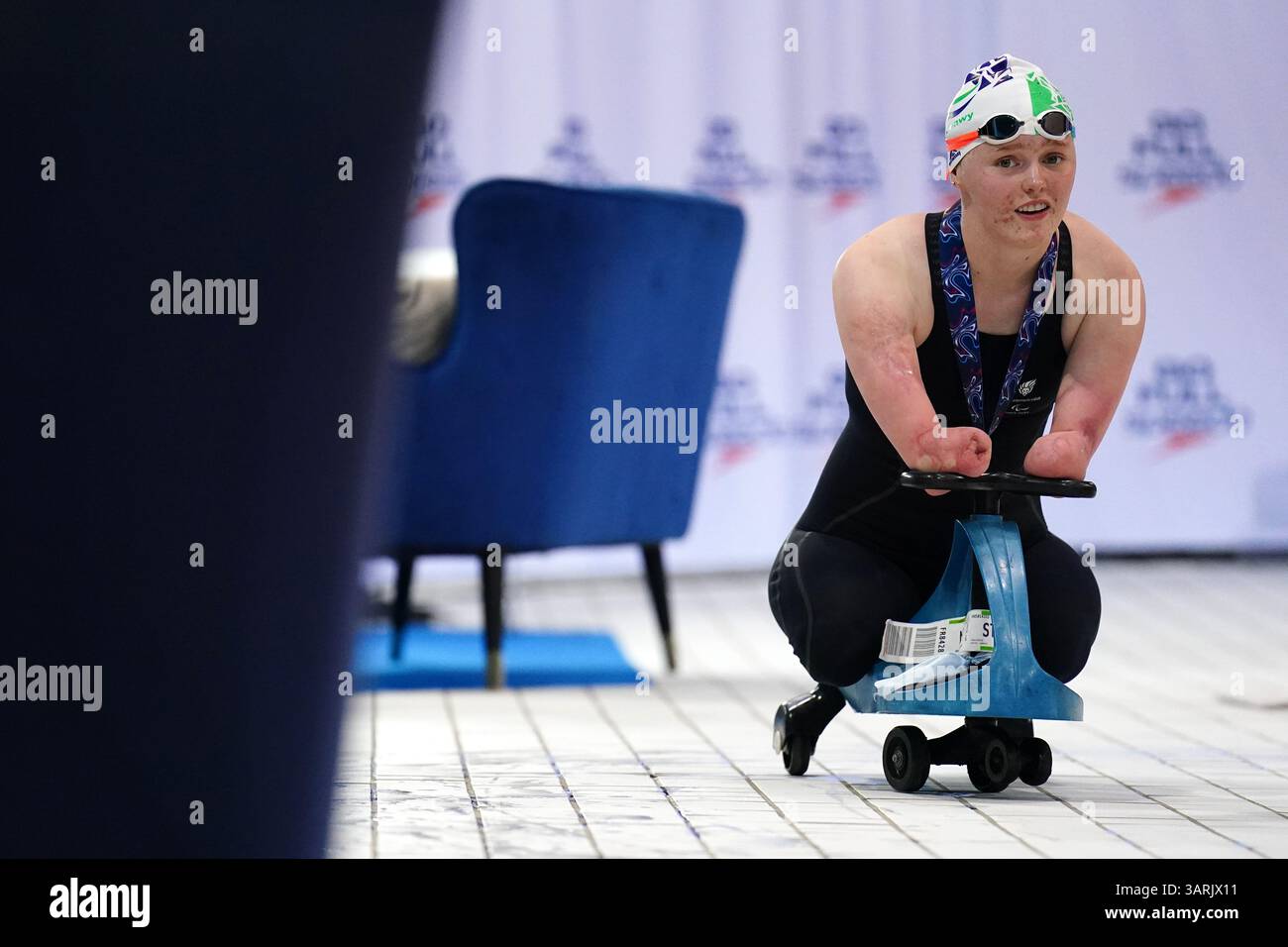 Ellie Challis after the Women's 50m MC Backstroke on day three of the ...
