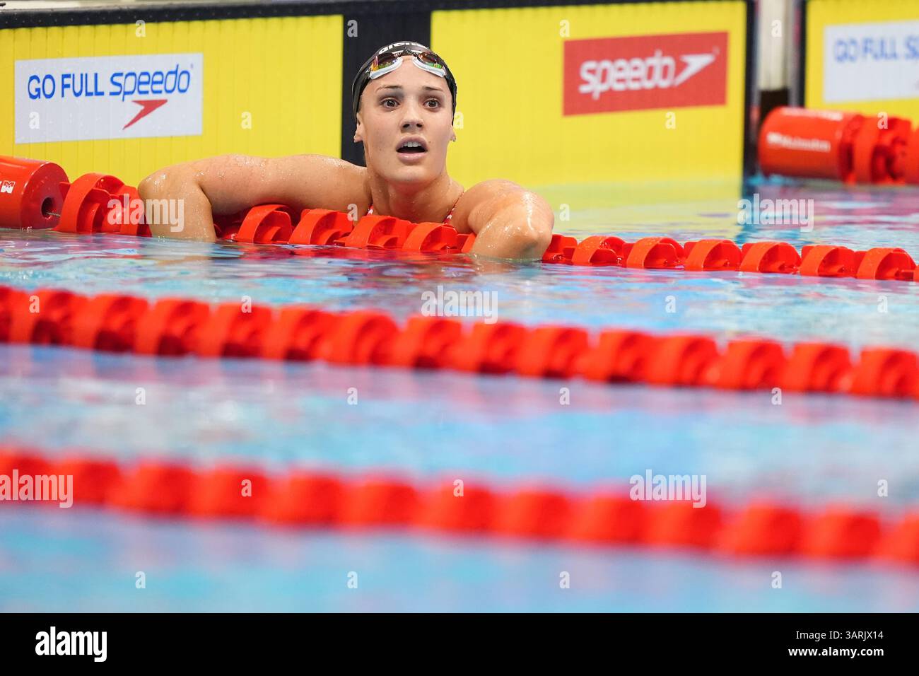 Angharad Evans after the Women's 200m Breaststroke on day three of the ...